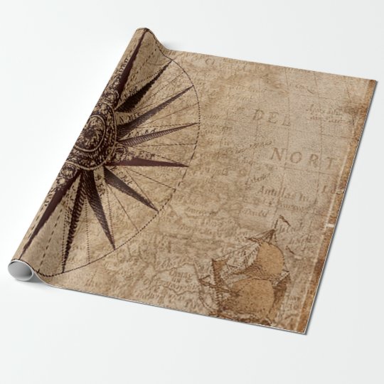 Compass Vintage Map Navigation Nautical Wrapping Paper | Zazzle.com