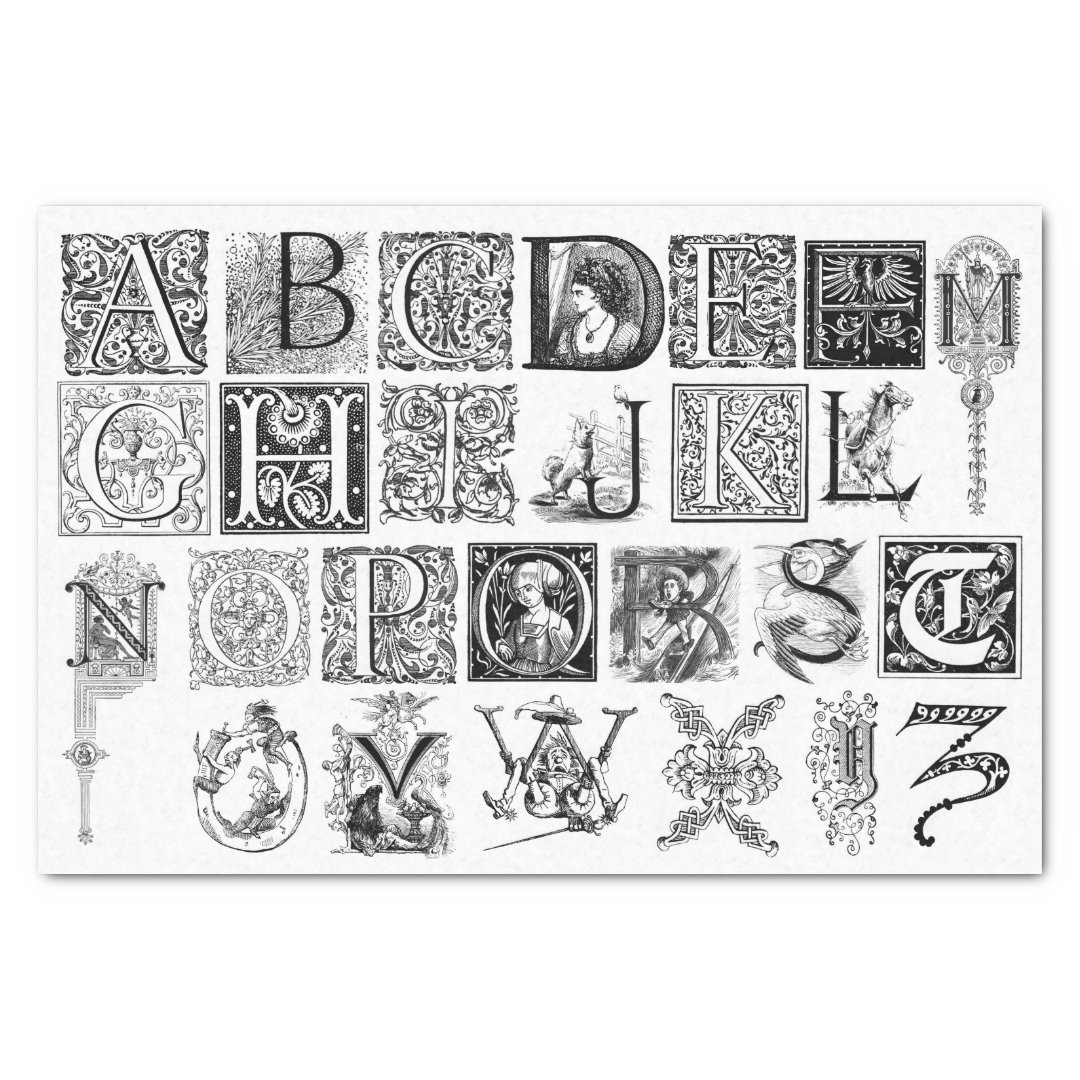 Complete Drop Cap Alphabet Typography Lettering Tissue Paper | Zazzle