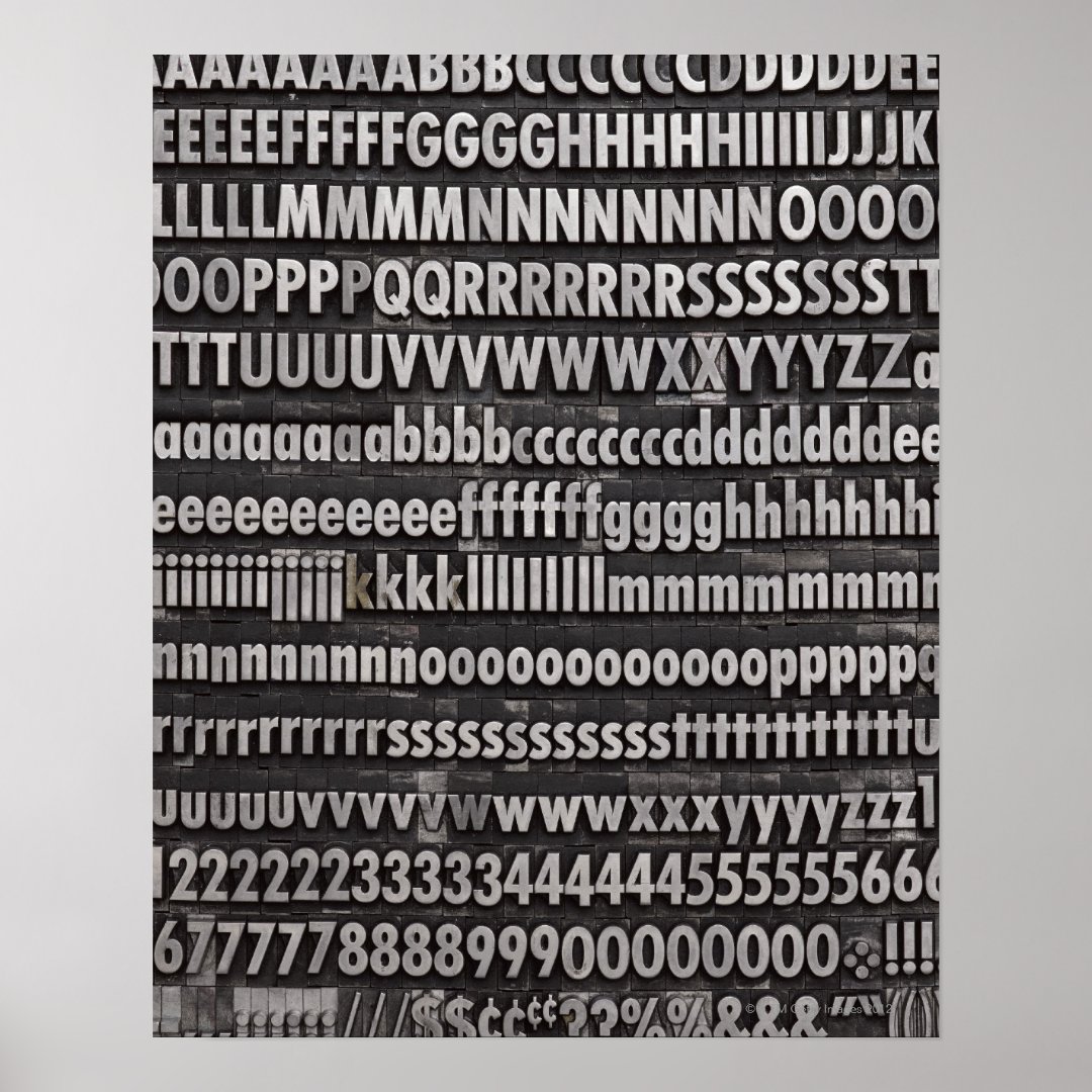 Complete Font Letterpress Type Poster | Zazzle