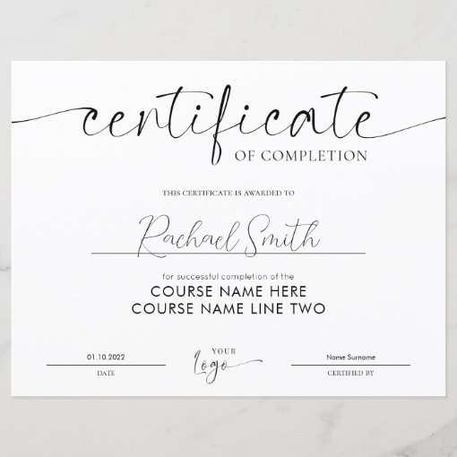 Completion Certificate Elegant Beauty Course Award | Zazzle