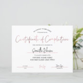 Completion Certificate Rose Gold Achievement Award | Zazzle