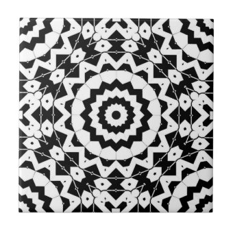 Complex Black and White Geometric Pattern Ceramic Tile | Zazzle