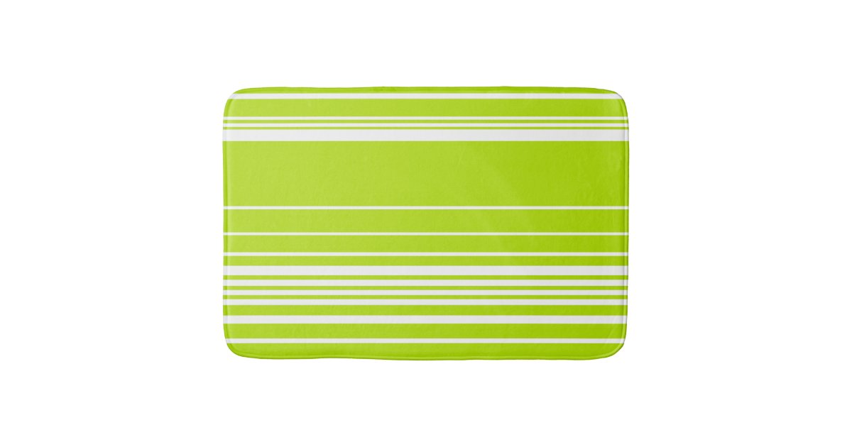 Complex Stripes in Lime Green and White Bath Mat | Zazzle