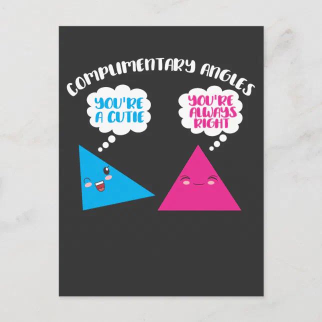 Complimentary Angles Math - Cute Geometry Pun Postcard | Zazzle