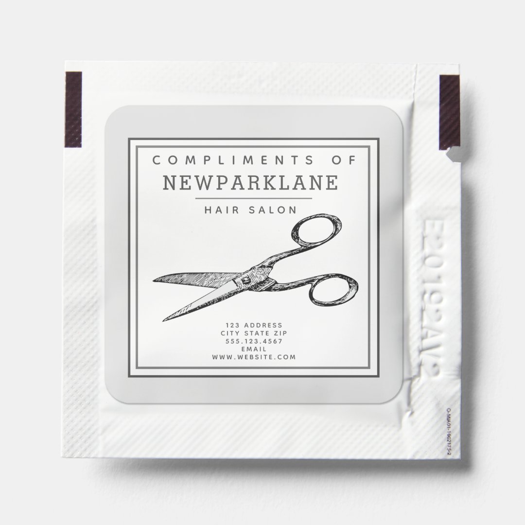 Compliments - Elegant Retro Scissors Hairsalon Hand Sanitizer Packet ...