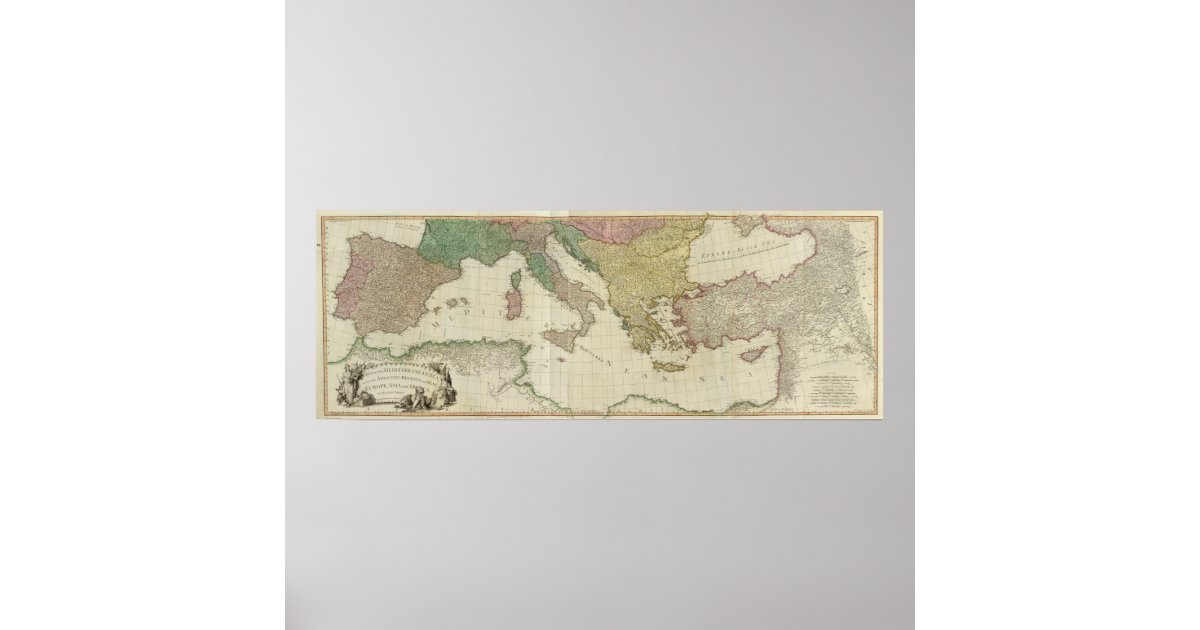 Composite Mediterranean Atlas Map Poster | Zazzle