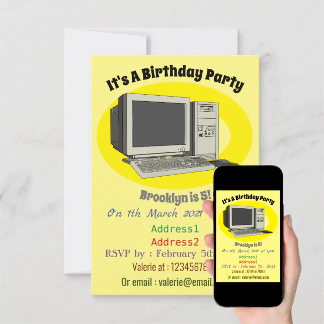 Computer cartoon illustration invitation | Zazzle