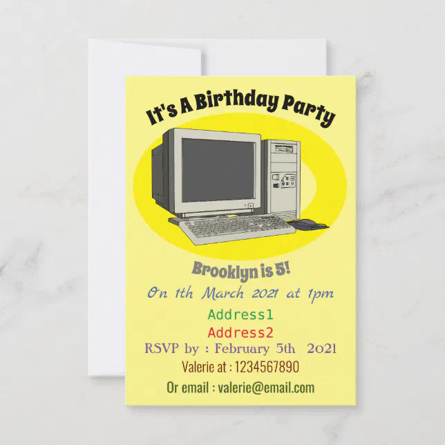 Computer cartoon illustration invitation | Zazzle