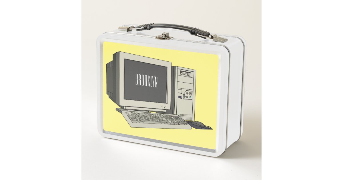 Computer cartoon illustration metal lunch box | Zazzle