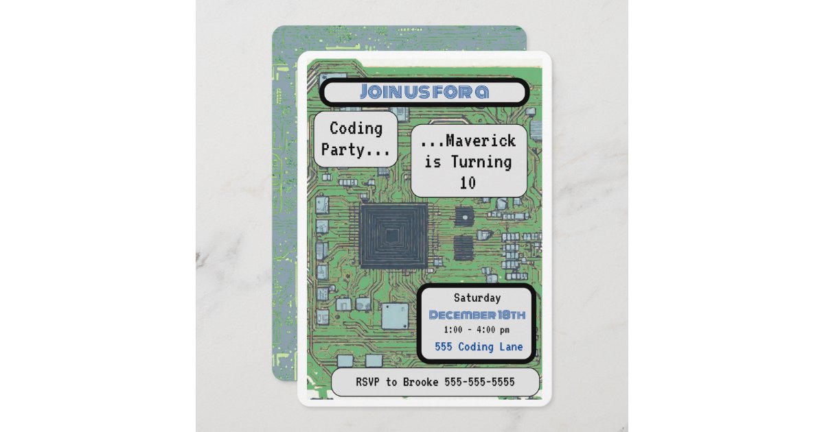 Computer Chip Coding Birthday Party Invitation | Zazzle