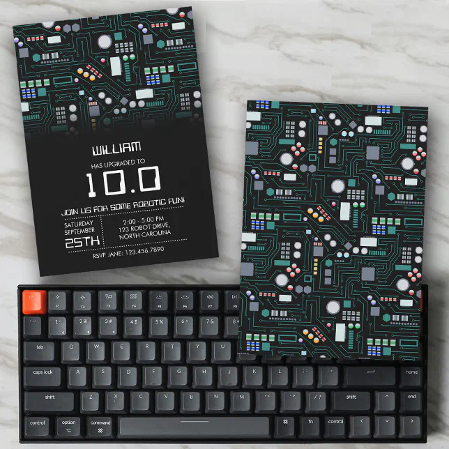 Computer Circuit Board Kids Robotic Birthday Party Invitation | Zazzle