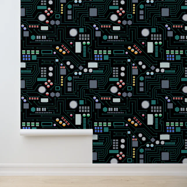 Computer Circuit Board Pattern Office Decor Wallpaper | Zazzle