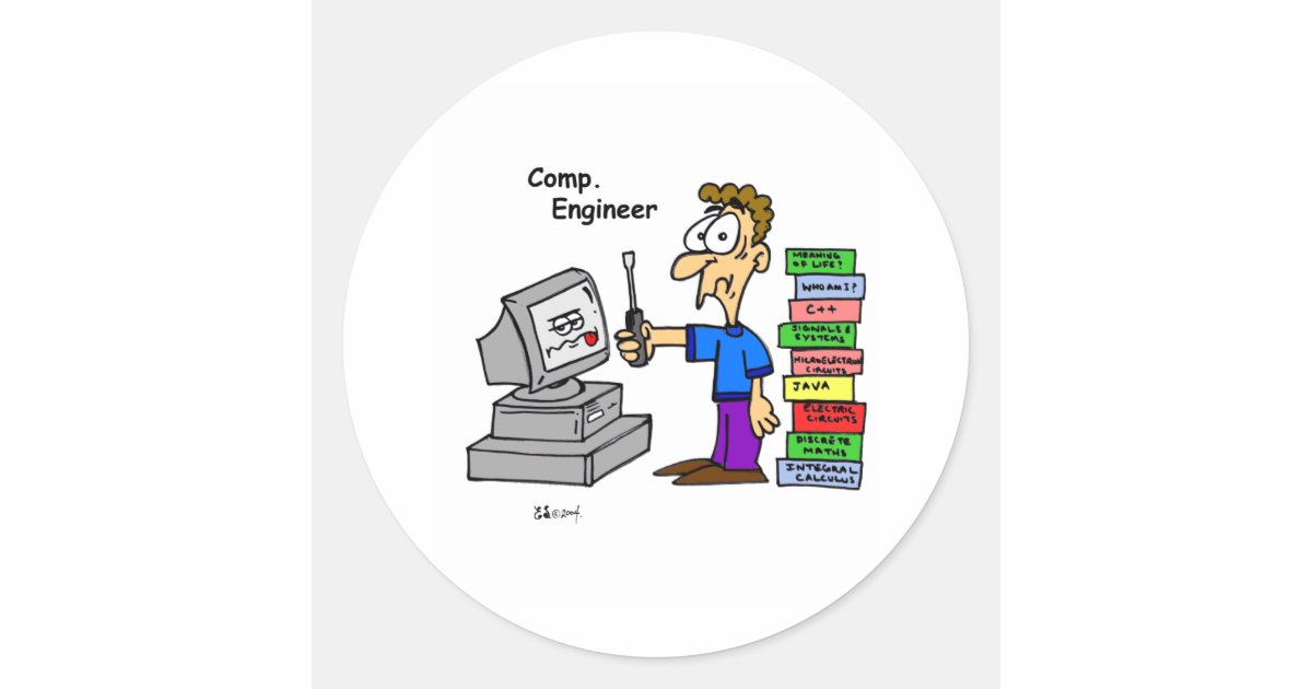 Computer Engineer Cartoon Classic Round Sticker | Zazzle