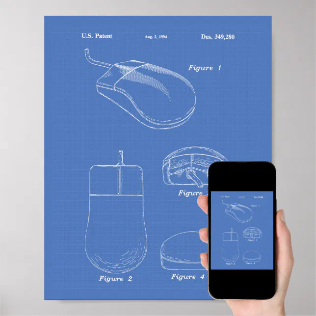 Computer Mouse 1994 Patent Art Blueprint Poster | Zazzle