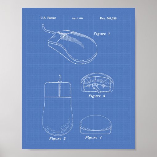 Computer Mouse 1994 Patent Art Blueprint Poster | Zazzle
