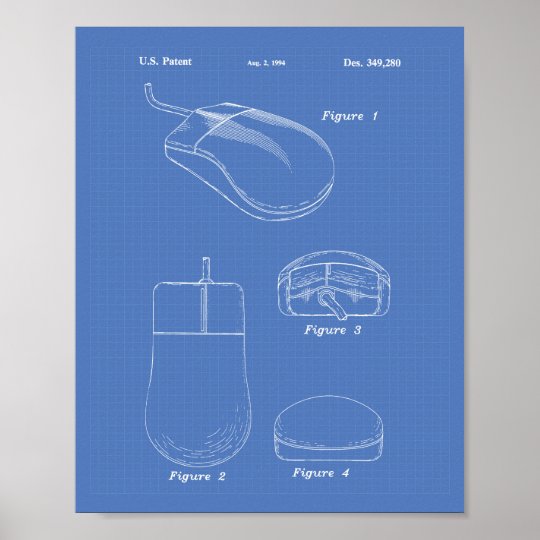 Computer Mouse 1994 Patent Art Blueprint Poster | Zazzle.com