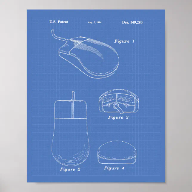 Computer Mouse 1994 Patent Art Blueprint Poster | Zazzle