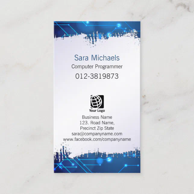 Computer Programmer Ripped Paper Blue Circuits Business Card | Zazzle