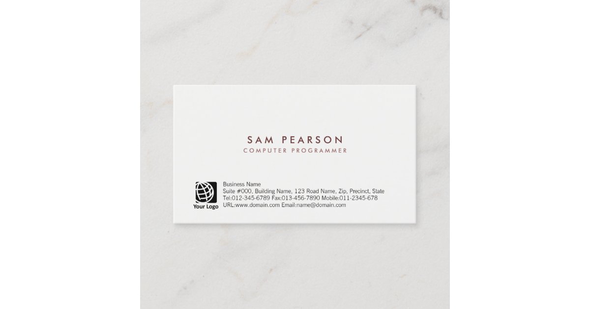Computer Programmer Simple Minimal Business Card | Zazzle