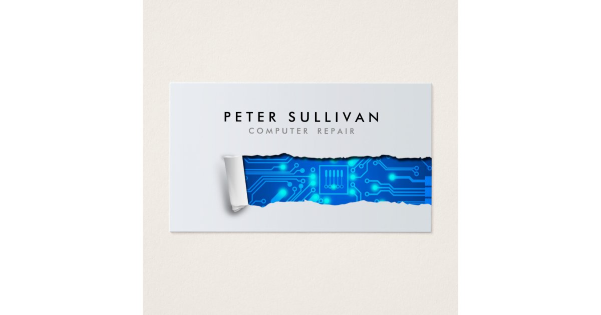 Computer Repair Ripped Paper Electronic Circuits Business Card | Zazzle.com