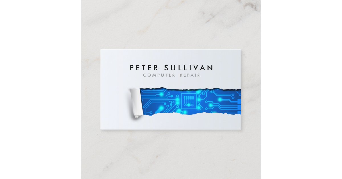 Computer Repair Ripped Paper Electronic Circuits Business Card | Zazzle