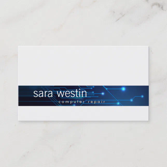 Computer Repair Technical Blue Circuits Stripe Business Card | Zazzle