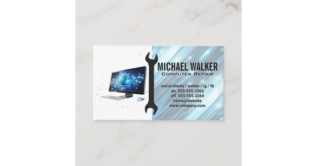 Computer Repair | Technician Wrench Business Card | Zazzle