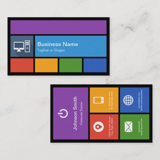 Computer Retailer Repair - Colorful Tiles Creative Business Card | Zazzle