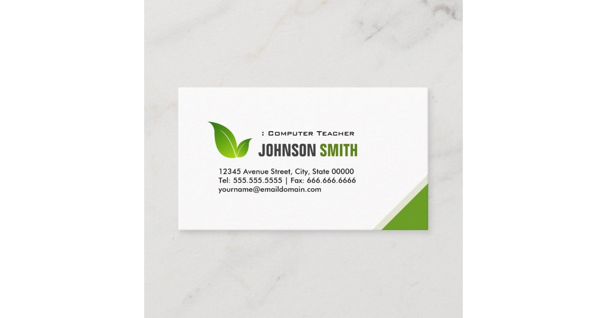 Computer Teacher - Elegant Modern Green Business Card | Zazzle