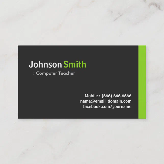 Computer Teacher - Modern Minimalist Green Business Card | Zazzle