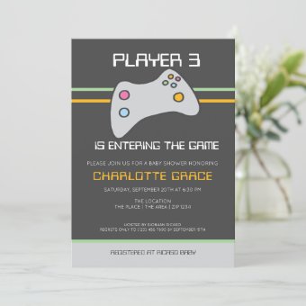 Computer Video Game Player Has Entered Baby Shower Invitation | Zazzle