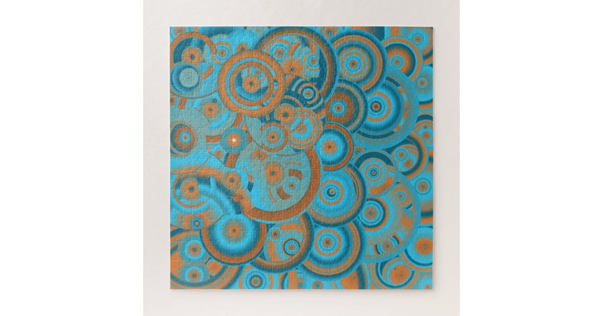 Concentric Circle Gradient Orange Rust Turquoise Jigsaw Puzzle | Zazzle