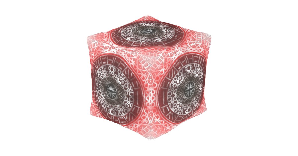 Concentric Circles African Tribal Print red ombre Pouf | Zazzle