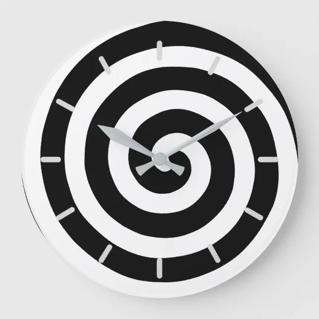 Concentric Spiral in Black & White Round Clock | Zazzle
