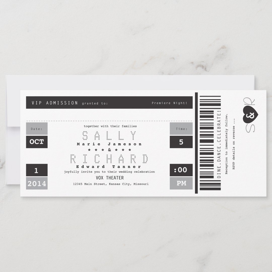Concert Ticket Invitation Black White and Gray | Zazzle