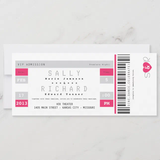 Concert Ticket Invitation in Hot Pink | Zazzle