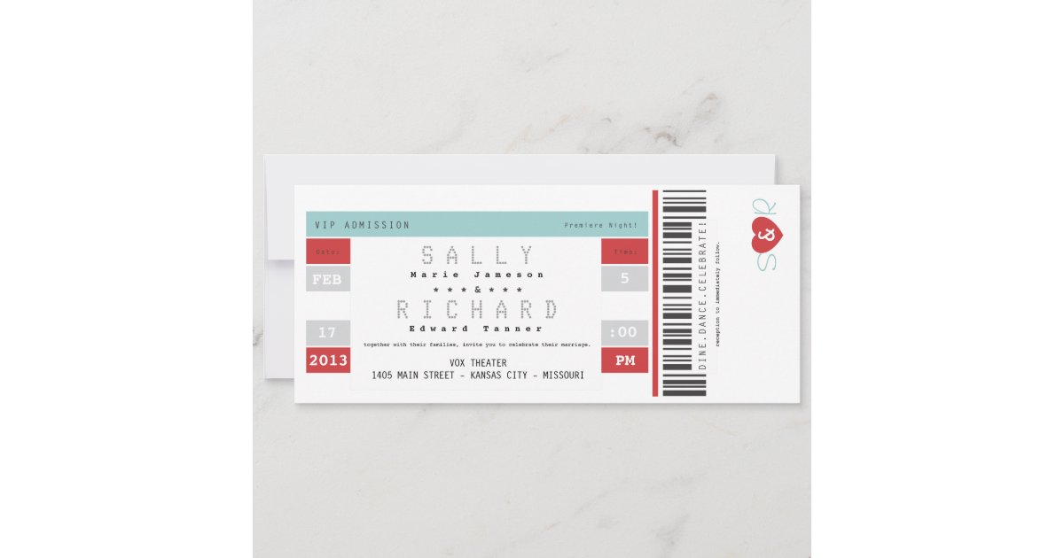 Concert Ticket Invitation in Red and Aqua | Zazzle
