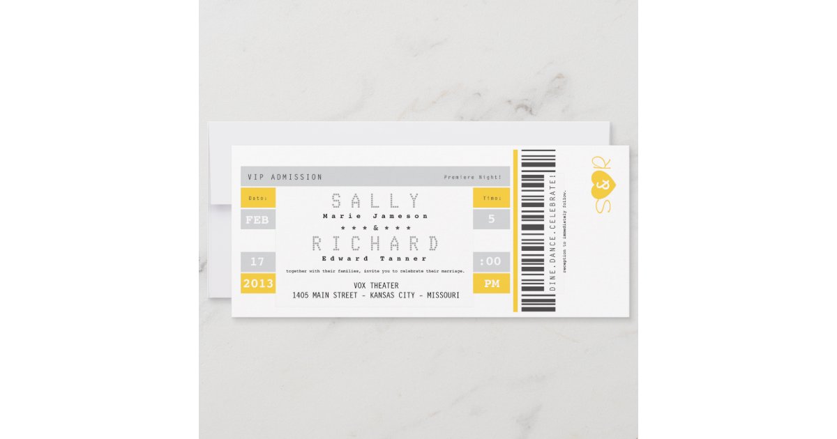 Concert Ticket Invitation in Sunshine Yellow | Zazzle