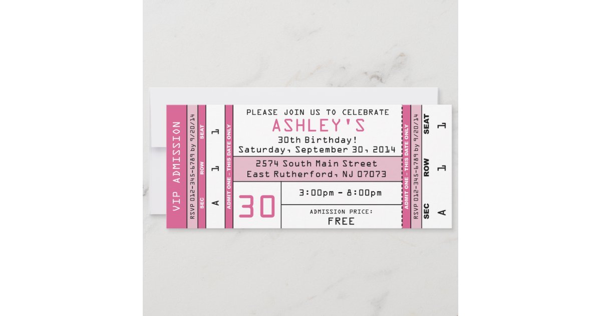 Concert Ticket Invitation Pink | Zazzle