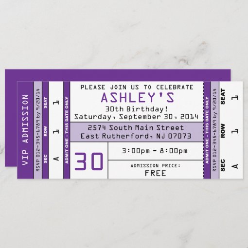 Concert Ticket Invitation Purple | Zazzle