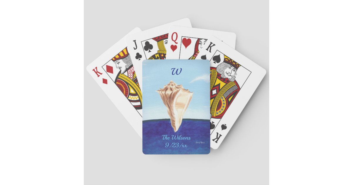 Conch Seashell and Ocean Monogram Playing Cards | Zazzle