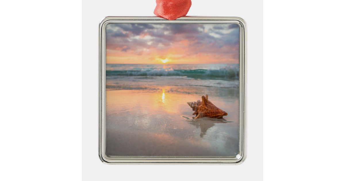 Conch Shell on the Beach | Jamaica Metal Ornament | Zazzle