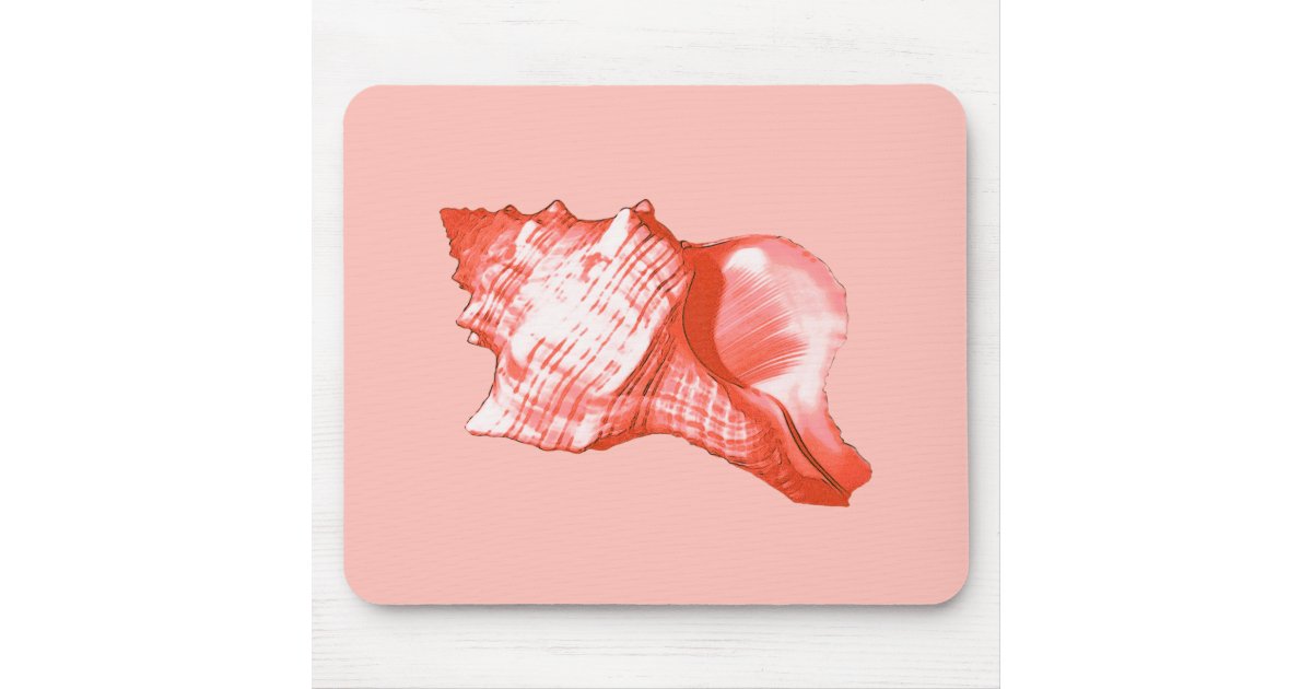 Conch shell sketch - coral, shell pink and white mouse pad | Zazzle