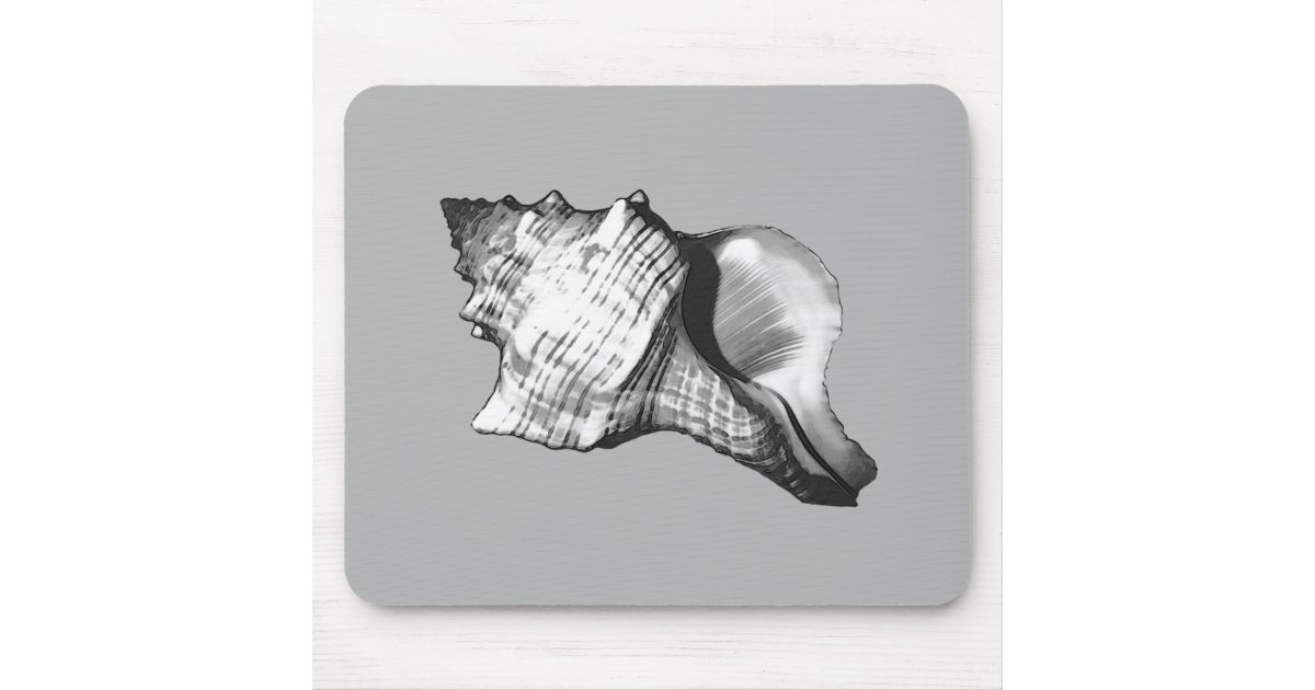 Conch shell sketch - shades of grey and white mouse pad | Zazzle