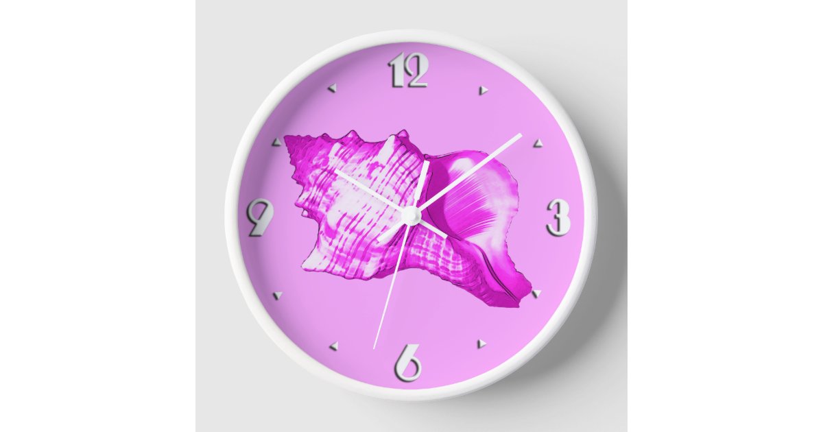 Conch shell sketch - shades of orchid and white clock | Zazzle
