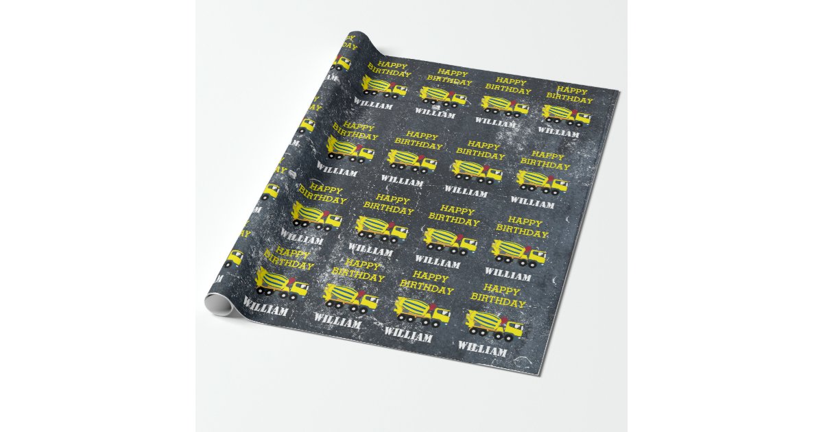 Concrete Cement Truck Construction Trucks & Name Wrapping Paper | Zazzle