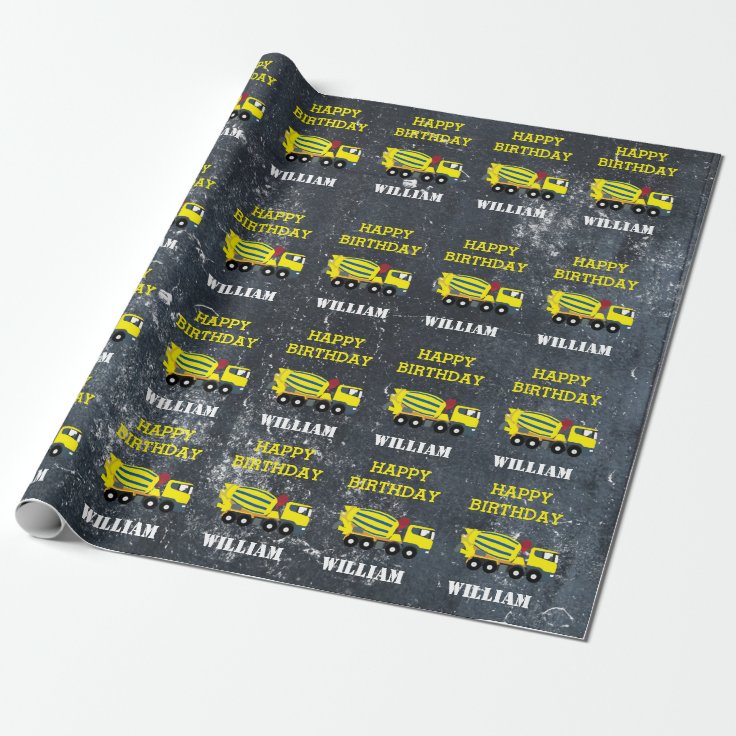 Concrete Cement Truck Construction Trucks & Name Wrapping Paper | Zazzle