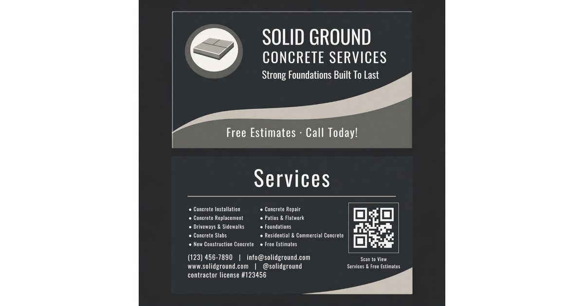 Concrete Contractor QR Code Professional Business Card | Zazzle