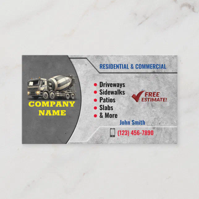Concrete Service Business Cards | Zazzle