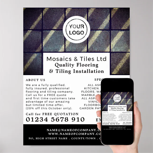 Concrete Tiles, Floorer, Tile Installer Advert Poster | Zazzle